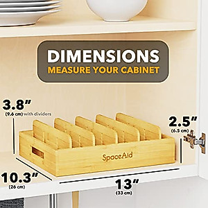 SpaceAid Bamboo Lid Organizer, Kitchen Pantry Lid Holder with 5 Adjustable Dividers for Cabinets, Food Storage Container Organizer for Plastic Lids, Includes Blank Writable Labels