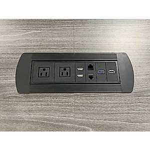 Impecgear Power Plug in-Desk Power Center Table Top Grommet Furniture Power Data Center/2 CAT6/1 HDMI/1 USB/1 Type-C/2 AC Power/1 USB Pass Thru (Black)