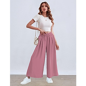 ZJCT Wide Leg Palazzo Pants for Women Summer Beach Pants Flowy Loose Casual Lounge Pajama Yoga Pants with Pockets DarkPink XL