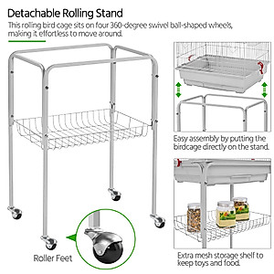 Yaheetech 64inch Height Open Top Bird Cage Metal Parrot Cage w/Detachable Rolling Stand for Medium Small Parrot Parakeet Birds