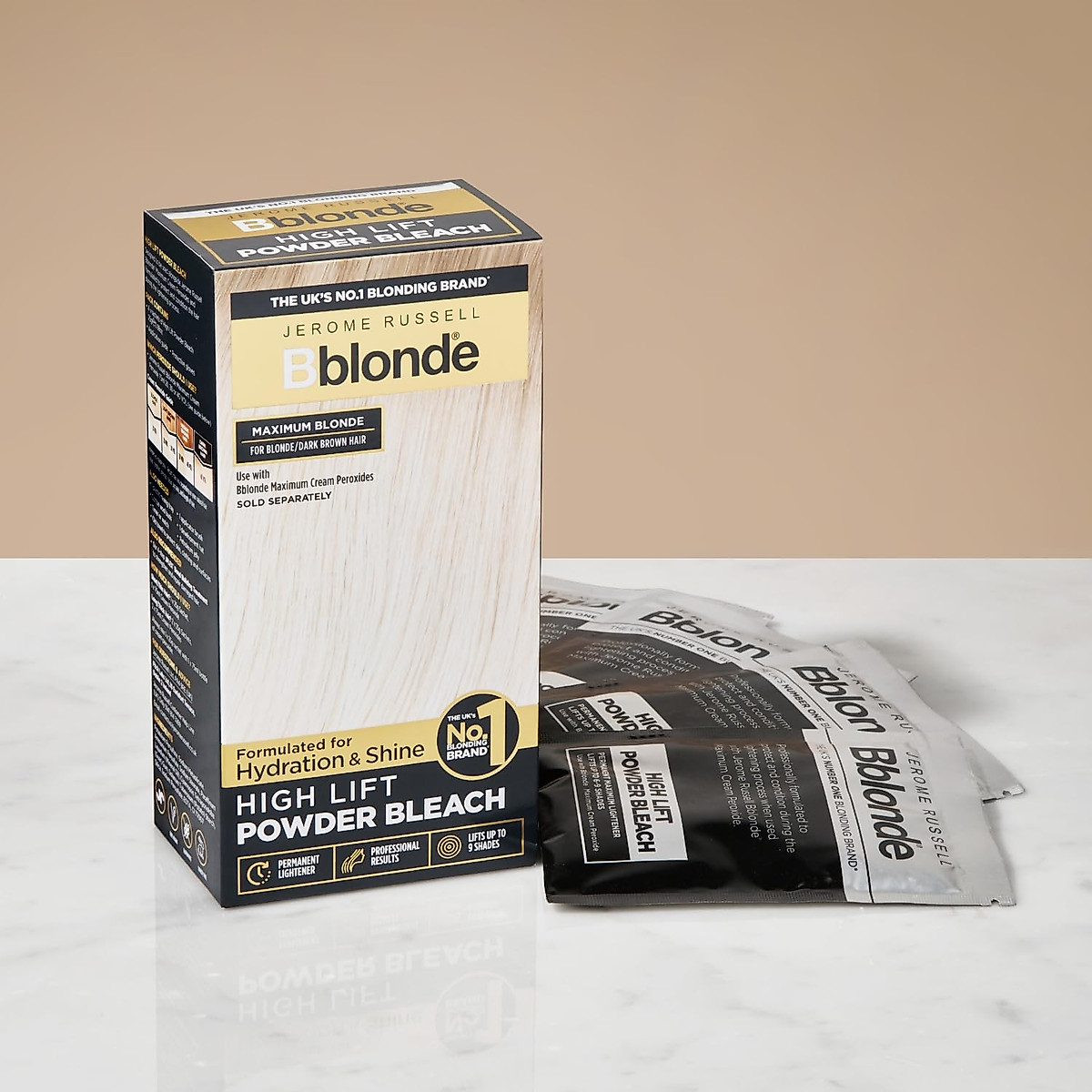 Jerome Russell Bblonde High Lift Powder - Blonde to Dark Brown Hair Lightener with Mineral Oils, Lifts 6-9 Shades, 4 Sachets (4x25g)