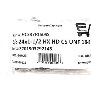 3/8-24x1-1/2 Stainless Steel Hex Cap Screws PT Hex Bolts 18-8 (UNF) FINE Thread (10 pcs)