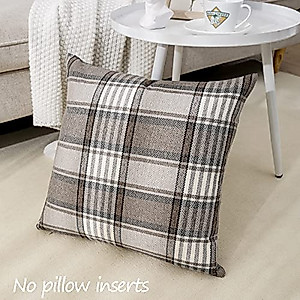 CARRIE HOME Brown Plaid Pillow Covers 18x18 Set of 2 Farmhouse Plaid Decorative Throw Pillows for Living Room Couch Sofa