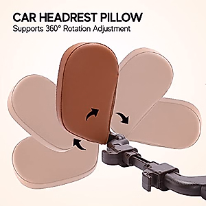 Caujon Car Headrest Pillow - Adjustable, Easy to Install, Side Cushion Car Seat Head Support for Kids and Adults, Car Sleeping Side Pillow for Travelling (Coffee)