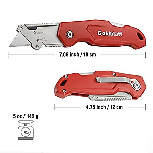Goldblatt Folding Utility Knife, Quick Change Blade Mechanism & Aluminum Alloy Handle with 10-piece Extra Blades, Pocket Size