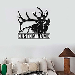 ELK Deer Head Metal Sign Led Lights, Custom Deer Hunter Gift Monogram, Deer Camp Sign, Deer Name Metal Sign Art Decor, Elk Huunting Decor