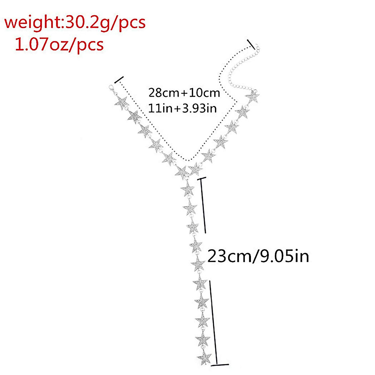 Nicute Star Y-Necklaces Rhinestone Long Necklaces Crystal Choker Chain Party Choker Necklace Jewelry for Women (Silver)