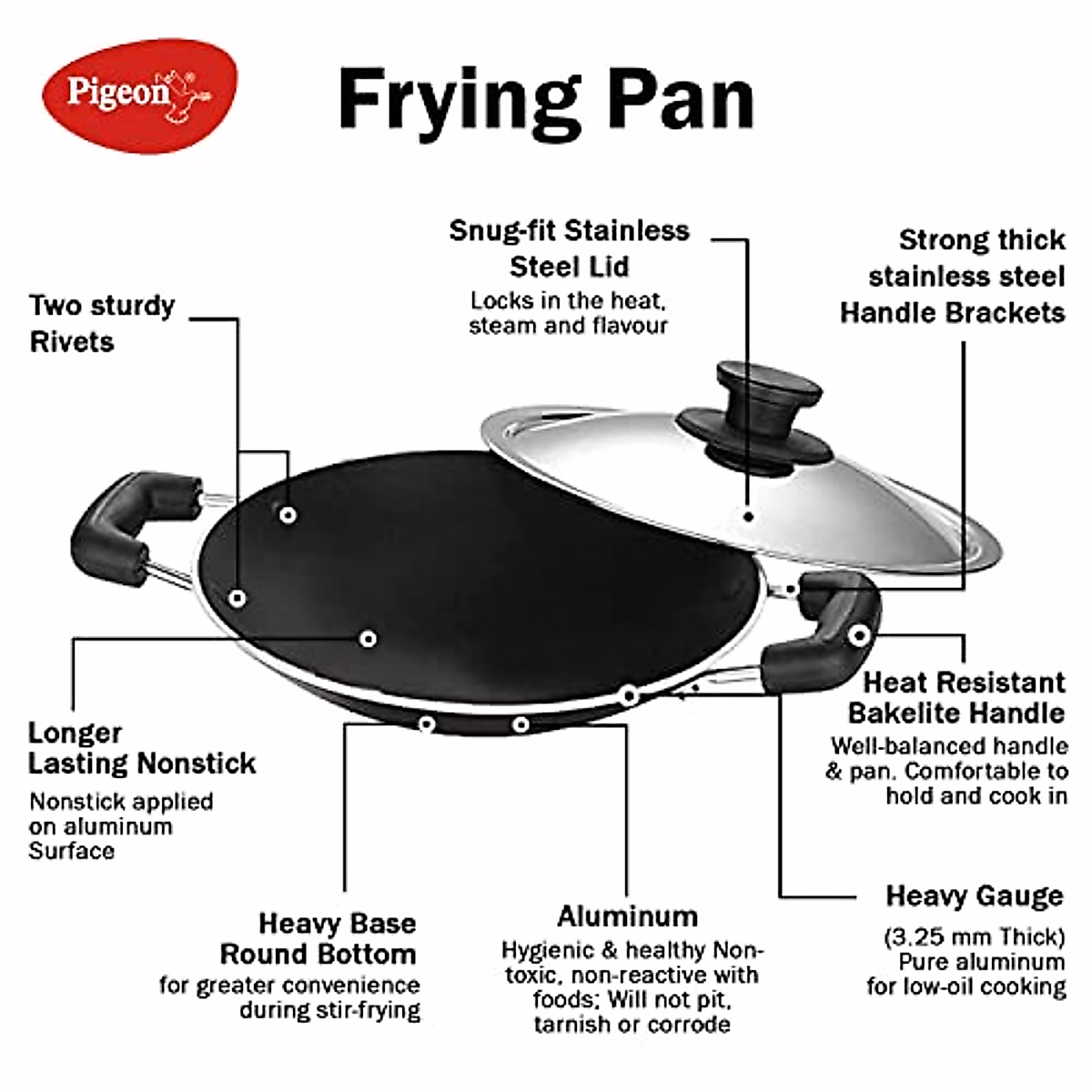 Pigeon Non Stick Appam Pan, 8" Appam Kadai with Stainless Steel Lid, Residue Free Appam Maker for Induction Cooker, Appa Chatty Breakfast Appam Pan Patra, Palappam Maker, Egg Hopper Pan for Omelettes