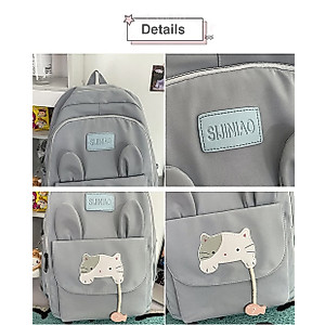 Kawaii Backpack Japanese Cute Cat School Backpack with Plushies Aesthetic Backpack for Teen Girls Back to School Supplies (Pink)