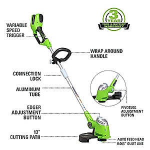 Greenworks 40V 13" Cordless String Trimmer / Edger, Blower, 2.0Ah Battery and Charger Included