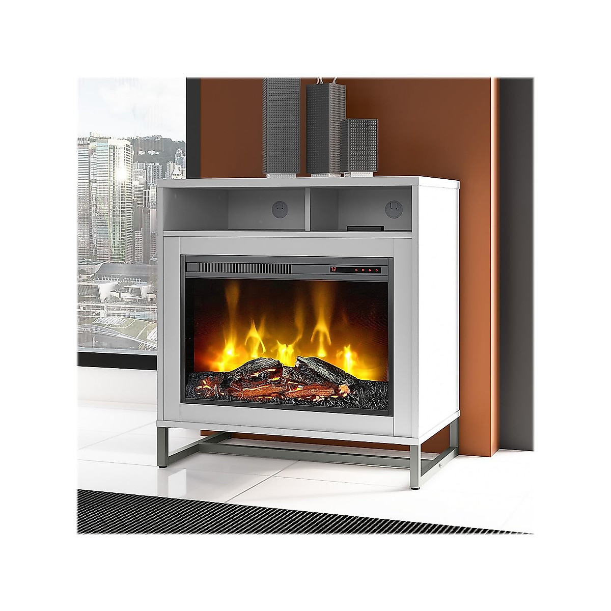 Office by kathy ireland Method Floor Standing Electric Indoor Fireplace with Shelf, 32-inch W, White (KI70209FRK)