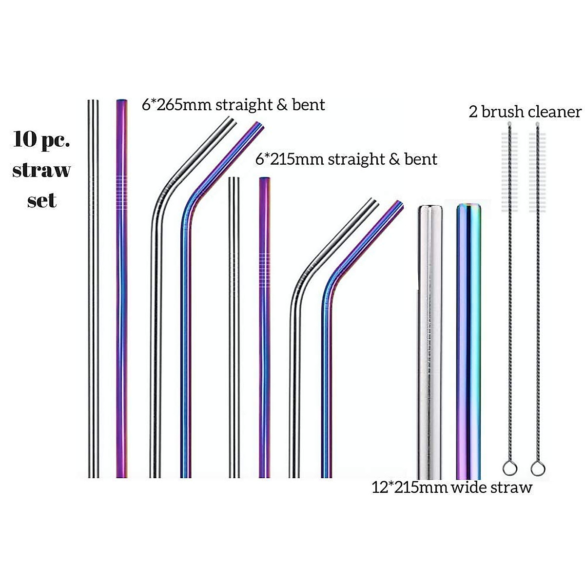 Stainless Steel Reusable Straws Plus 100% Silicone Straw Tips