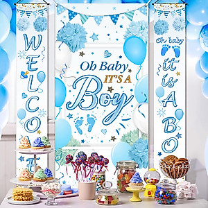 Redbaker Baby Shower Decorations Welcome It is a Boy Baby Shower Door Hanging Porch Sign Baby Shower Party Door Cover Banner Blue Boy Baby Backdrop Background for Gender Reveal Party Supplies