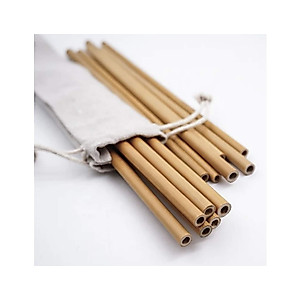 QLE Reusable Bamboo Drinking Straws, Eco Friendly Alternative to Plastic Straws – Organic BPA-Free Biodegradable Zero Waste Straws – Cleaning Brush and Natural Cotton Carrying Bag Included – 12 Pack