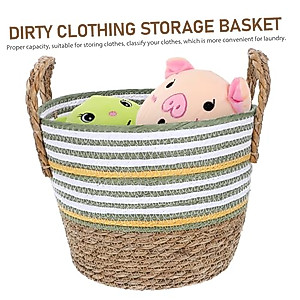 QUMIIRITY Rattan Storage Basket Woven Laundry Basket Waters Hyacinth Basket Woven Hamper Seagrass Belly Baskets Wicker Trash Can Woven Garbage Can Jute Planter Office Trash Bin