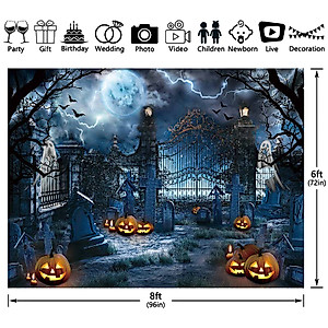 Swepuck 8x6ft Halloween Haunted Graveyard Photography Backdrop Pumpkin Lantern Spooky Night Moon Background Kids Ghost Party Decorations Banner Photo Booth