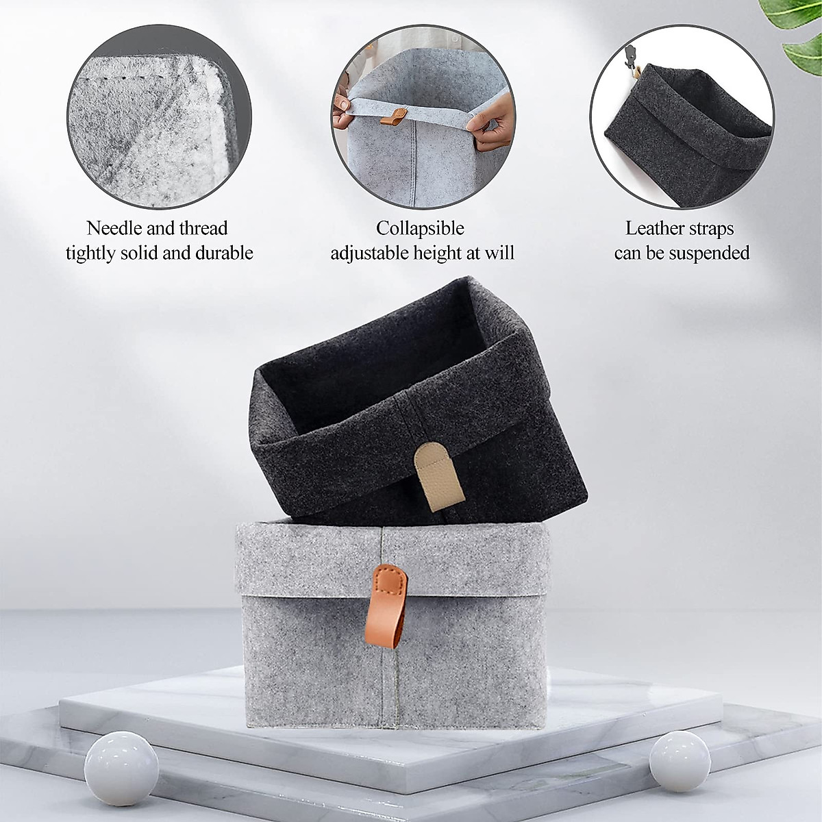 WisePoint Felt Storage Basket, Folded Closet Storage Bins Large Capacity Cube Storage Bin with Hanger, Multifuctional Storage Bins for Shelves, Clothing, Books, Shoes (dark gray)