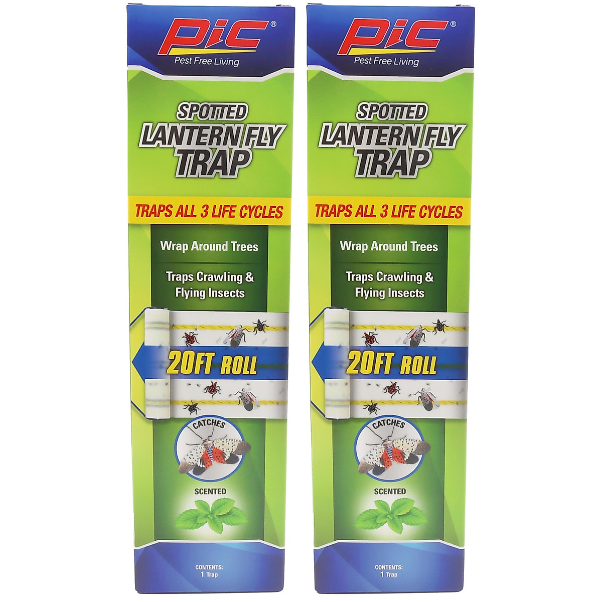 PIC Spotted Lantern Fly Trap, 2 Rolls 20ft Each, Outdoor Adhesive Crawling and Flying Insect Trap, Protect Trees, Pest Control, 2 Pack