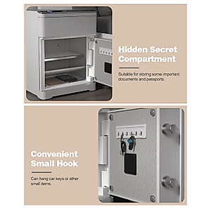 TIGERKING 3-in-1 Biometric Heavy Nightstand Safe, Lockable Drawer Gun Safes with Wireless Charging Station, Home Safe Adjustable Lighting with USB & Type-C Port for Bedroom Office, White