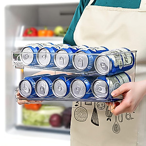 Soda Can Dispenser, 2 Layer Automatic Clear Water Bottle Storage Stackable Refirgerator Organizer Bins,Foood Storage Dispensers for Freezer Cabinet Countertops Fidge Kicchen (2 Layer Can Dispenser)