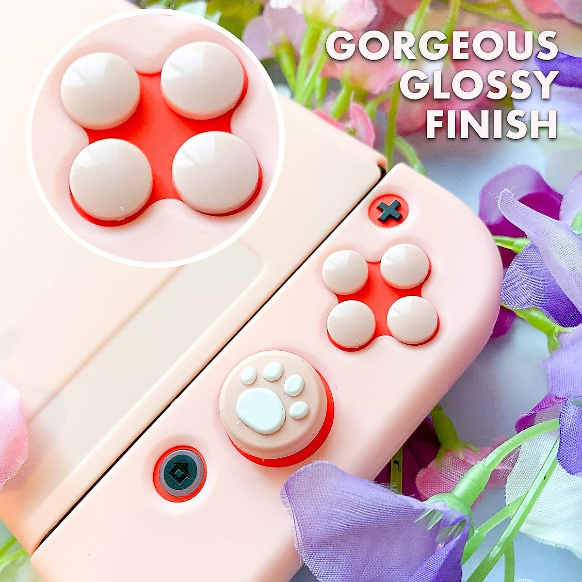 BelugaDesign Pastel Button Caps and D-Pad | Compatible with Nintendo Switch Standard OLED Joy-Con Controller Covers | Directional & A/B/X/Y Buttons - Pink