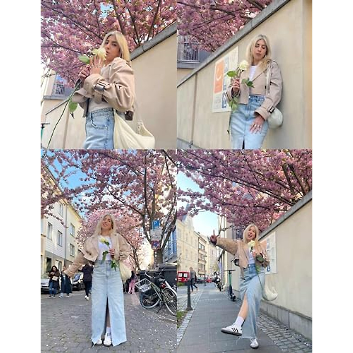 Bianstore Women's Cropped Trench Coat Fashion Long Sleeve Belted Jacket Outerwear(Khaki-XL)