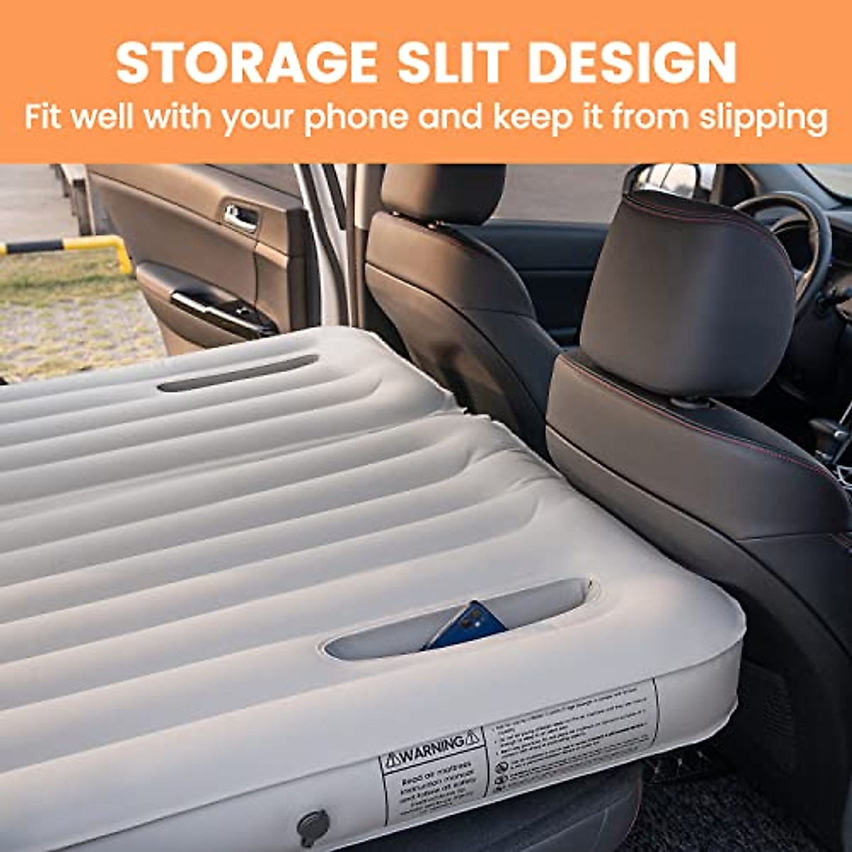 HEYTRIP SUV Inflatable Air Mattress for Car Camping, 4 Inch Thickened Car Camping Bed, Adjustable Firmness Sleeping Pad for 2 Persons (72 x 47 x 4 Inch, Light Grey)