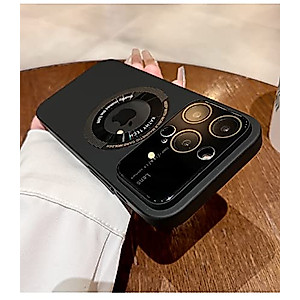 LOOBIVAL Magnetic for iPhone 12 Pro Case Logo View, Window Glass Lens Camera Protector,Compatible with Magsafe, Women Men Hard Shockproof Slim Matte Cases Cover for iPhone 12Pro 6.1 inch (Black)