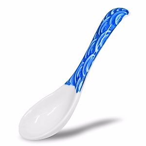 Japanese Mino Yaki(Ware) Ceramic Ramen Bowl and Ramen Spoon Set - Wave Navy, 33.8 fl oz, Japanese Donburi, Noodle, Soup Bowl, Microwave & Dishwasher Safe, Home Kitchen & Restaurant, Japanese Gifts