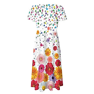 Office Dresses for Women for Work A Line Swing Casual Short Mini Dress Polka Dot Print Ruffle Short Sleeve Dress