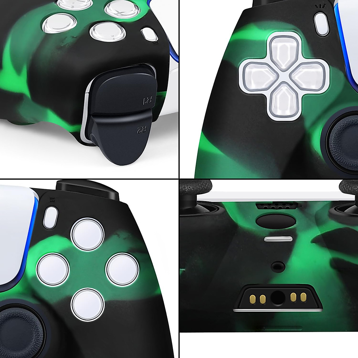 TNP Controller Case for PS5 Silicone Controller Skin for Dualsense Cover + 8 Pro Thumb Grips Set Sony Playstation 5 Skins Accessories Dark Green with Ergonomic Textured Grip