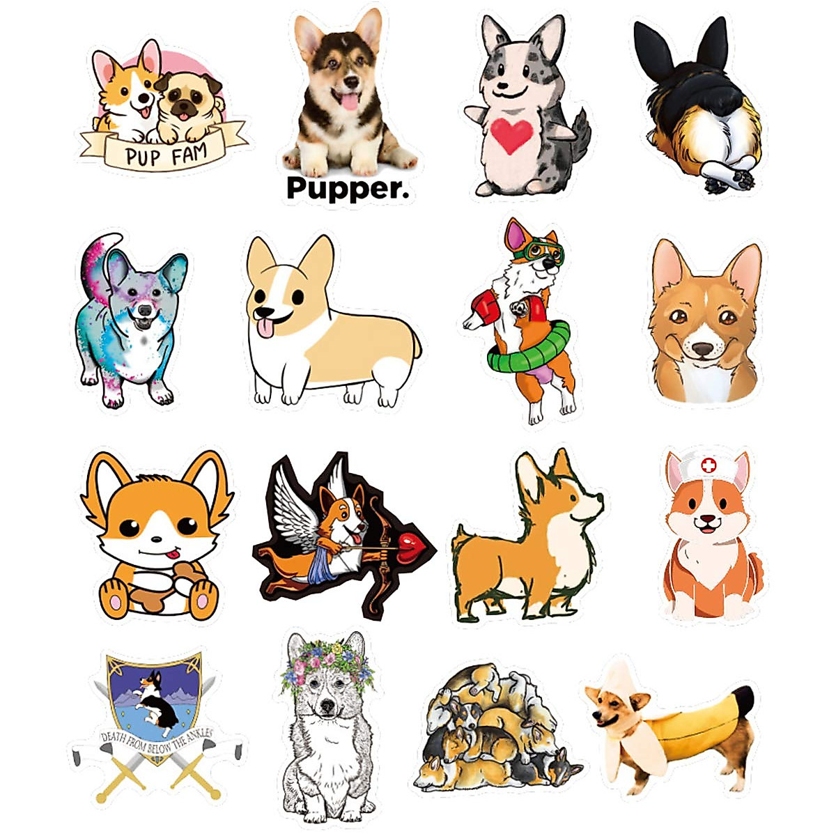 Corgi Stickers 50PCS Pet Dog Stickers Vinyl Waterproof Toys Decal Stickers Motorcycle Luggage Bycircle Water Bottles Skateboards Snowboard Phone Pad Mac Stickers