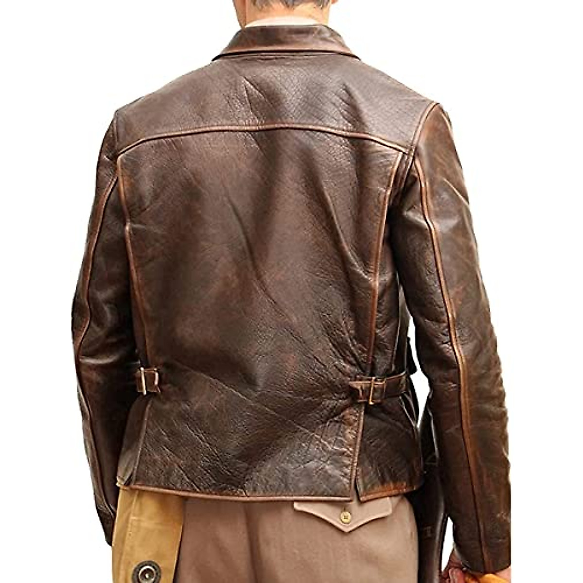 Isaac & David Chicago Mens Raiders of The Lost Ark Brown Leather jacket Indiana Cosplay Costume Harrison American Bomber Coat