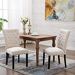 Pekko Home Parsons Upholstered Accent Dining Chairs,Wingback Tufted Cream Velvet Chairs with Solid Wood Legs Set of 2 (Cream)