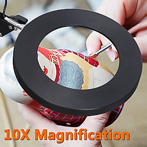10X Magnifying Glass with Light, KUVRS 2-in-1Anti-Tipping Base & Clamp Magnifying Lamp, 3 Color Modes Stepless Dimmable, Adjustable Swing Arm Lighted Magnifying Glass for Hobby, Soldering, Close Work