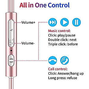 3.5 mm Headphones Magnetic Digital Earbuds for Samsung Galaxy A52 A33 A13 A03s Noise Canceling in-Ear Wired HiFi Stereo Bass Kids Women Small Ears Earphones for Tablets MP3 MP4 PS5 Rose Gold