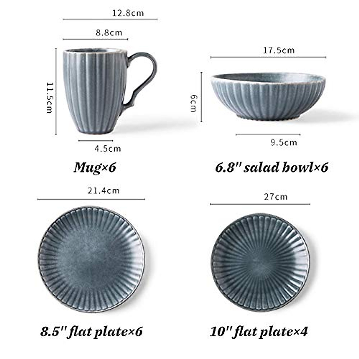 GagalU Dinner Set,Porcelain Dinnerware Sets, Retro Style Three-Dimensional Relief Cereals Bowls and Steak Plates Sets | 22 Pieces Ceramics Dinner Combination Set with Mug
