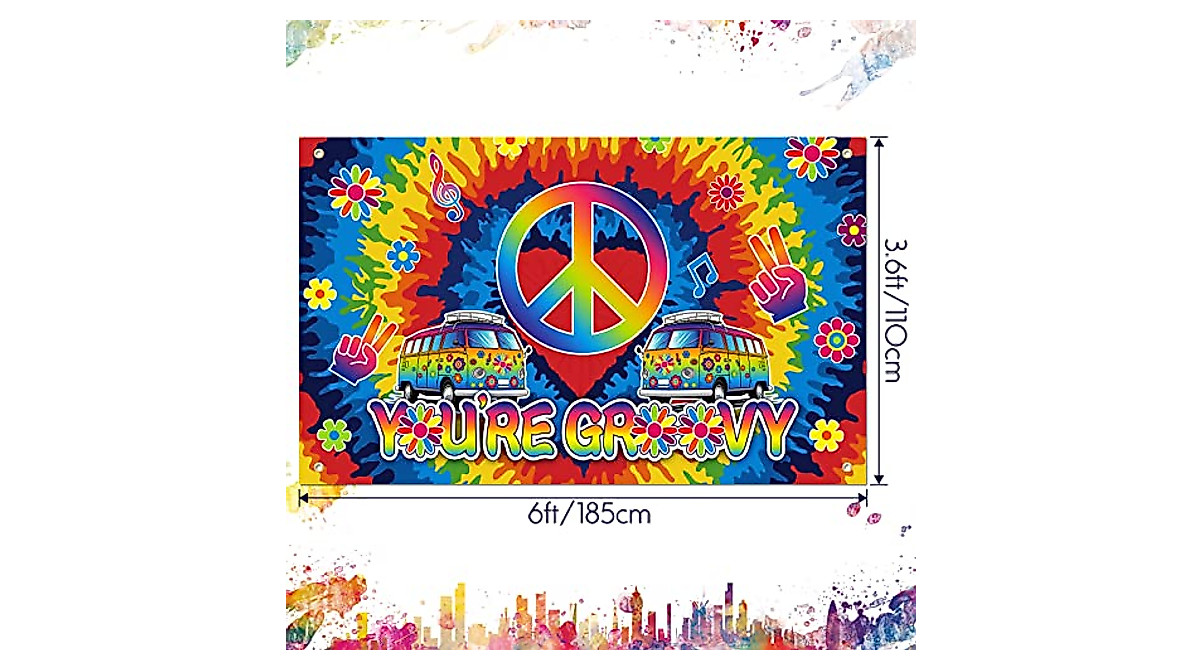 Hippie Party Decorations - 60's Groovy Backdrop for Retro Parties
