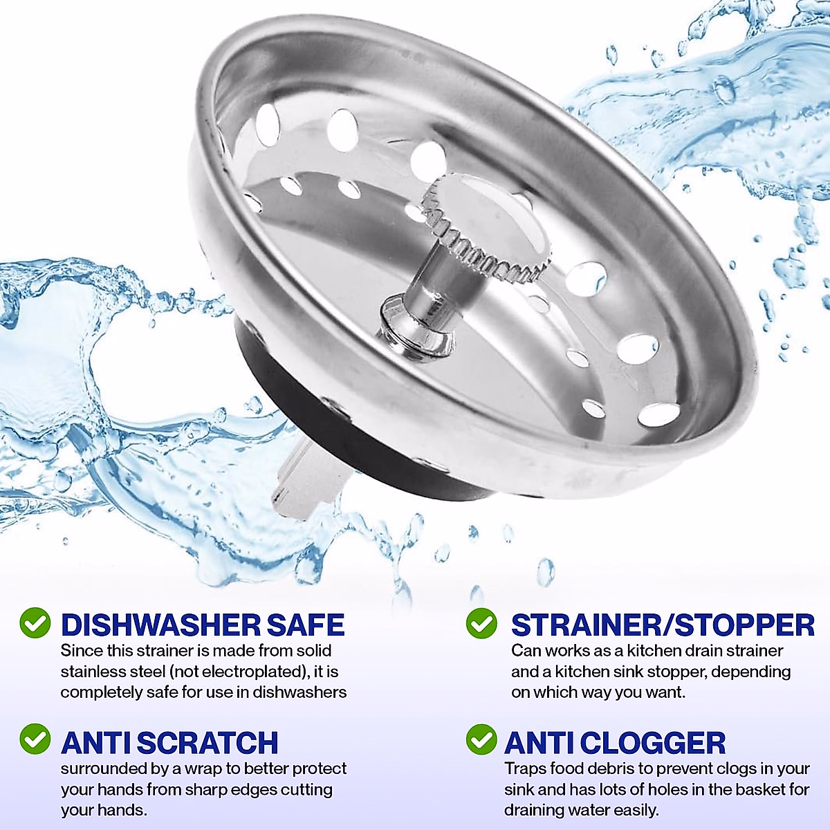 Kitchen Sink Drain Strainer 2 Pack of Stopper Combo Basket Replacement for 3-1/2 Inch Drain I Sink Drain Basket Stainless Steel Bathroom Sink Strainer | Bathtub Strainer Sink Hair Drain Screen