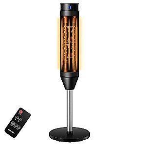 COSTWAY Ceramic Heater with Remote Control, 1000W/1500W Portable Heater with 8H Timer, Adjustable Thermostat, Overheat and Tip-Over Protection, Electric Space Heater for Indoor Use, Bedroom, Black