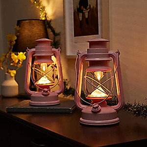 Furora LIGHTING Pink Decorative Lantern Battery Operated Remote Controlled, 6Hr Timer for Indoor Vintage Home Decor, 9.7" Outdoor Patio Hanging Tabletop Ornaments, 2 Pack Cute LED Lanterns Room Decor