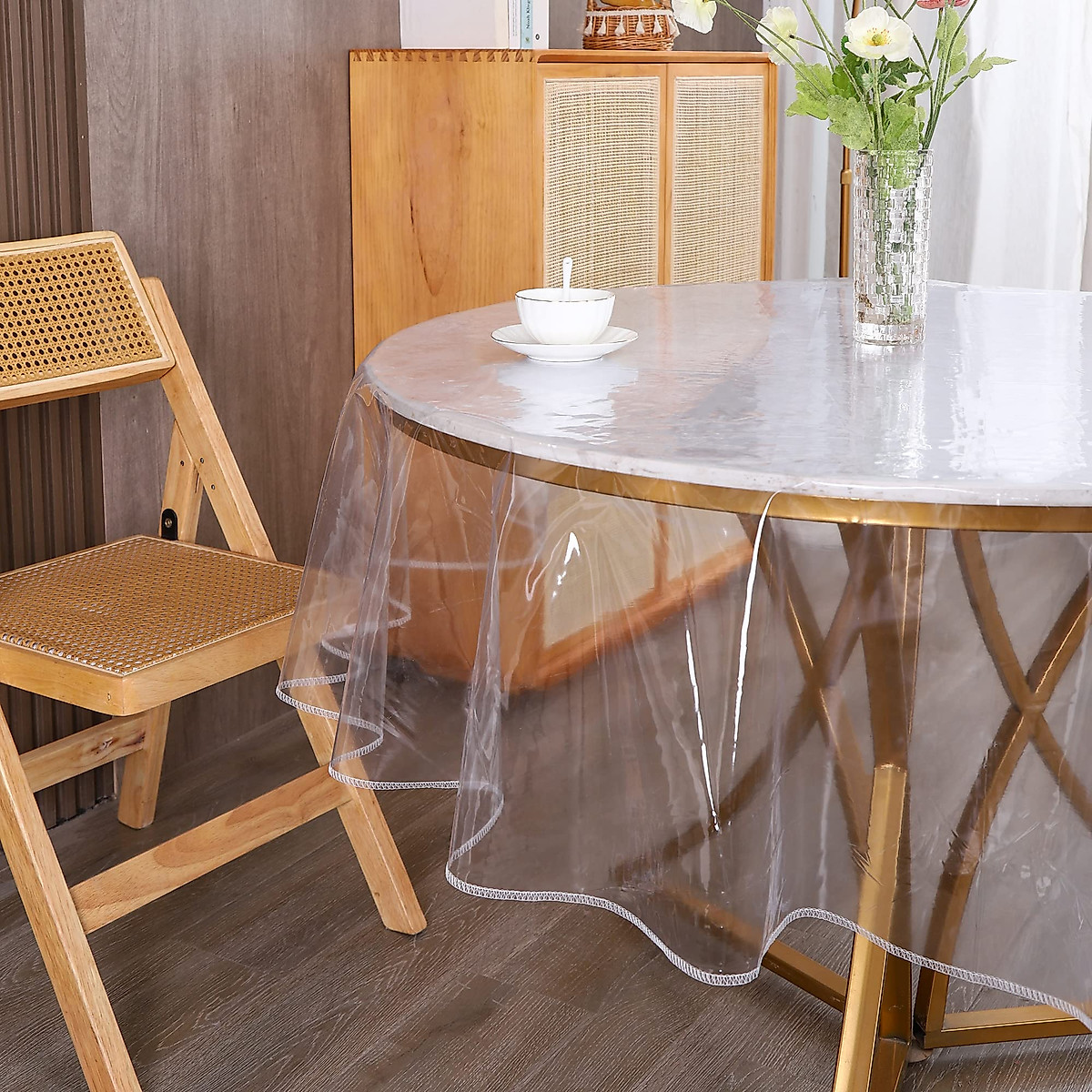 Clear Round Plastic Tablecloth Protector Waterproof Oil-Proof PVC Table Cloth Stain-Resistant Wipeable Table Cover for Round Table 60" Round