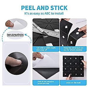 Art3d 10-Sheet Peel and Stick Backsplash Metal Mosaic Tiles for Kitchen Wall Decor, Stick on Aluminum Composite Tiles Stikers, Black Windmill Puzzle Glass Mixed