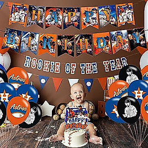 Astros Baseball Birthday Party Decorations ,Astros Baseball Birthday Party Favor with Banner, Ballons,Cake Topper, Cupcake Toppers for Boys Girls Fans Baseball Party Supplies