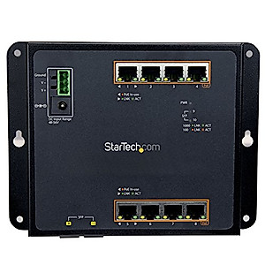 StarTech.com Industrial 8 Port Gigabit PoE+ Switch w/2 SFP MSA Slots - 30W - Layer/L2 Switch Hardened GbE Managed - Rugged High Power Gigabit Ethernet Network Switch IP-30/-40 C to 75 C, TAA