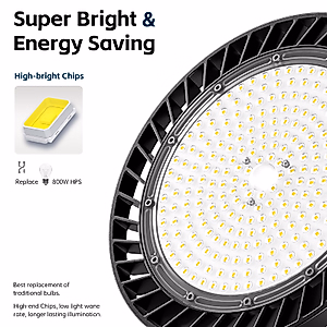 lvsdak UFO LED High Bay Lights 5000K 200W 30000LM AC100-277V with Plug High Bay Led Shop Lights Suitable for Warehouse Workshop Factory Gym Garage Barn 6 Pack