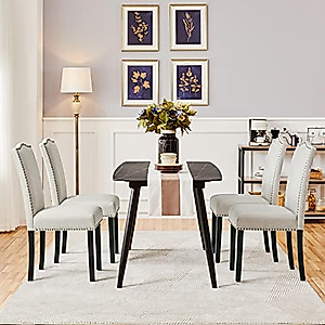 Yaheetech Dining Chairs Set of 6 Dining Room Chairs Modern Kitchen Chairs Fabric Upholstered Dining Room Chairs with Solid Wood Legs and Padded Seat for Home Kitchen Living Room, 3 Package, Beige