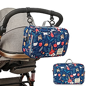 Baby Diaper Caddy Bag - Diaper Caddy Tote Baby Stroller Bag Nursery Storage Bin for Diapers, Wipes & Toys Mini Diaper Bag for Outdoor (Blue Flower)