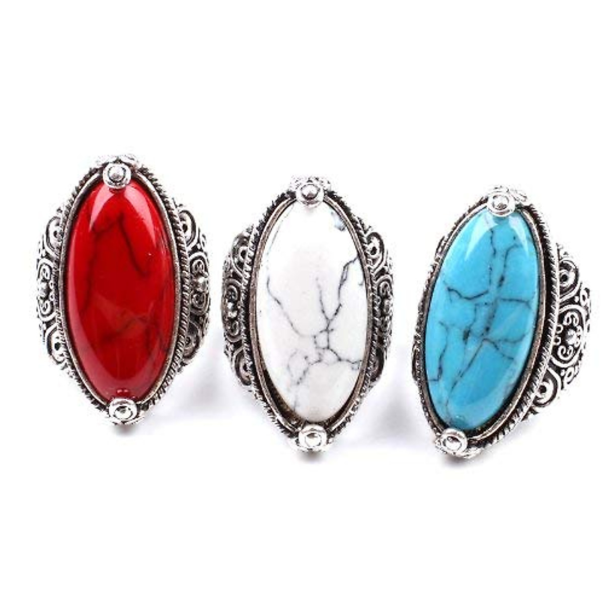 LadayPoa Charming 925 Sterling Silver Cubic Zirconia Ring with Red Synthetic-Turquoise Stone Size 9