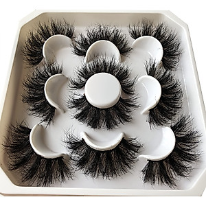 False Eyelashes Pooplunch Fluffy 22MM Dramatic Faux Mink Lashes 5 Pairs Pack 8D Volume Thick Long Eye Lash Multipack